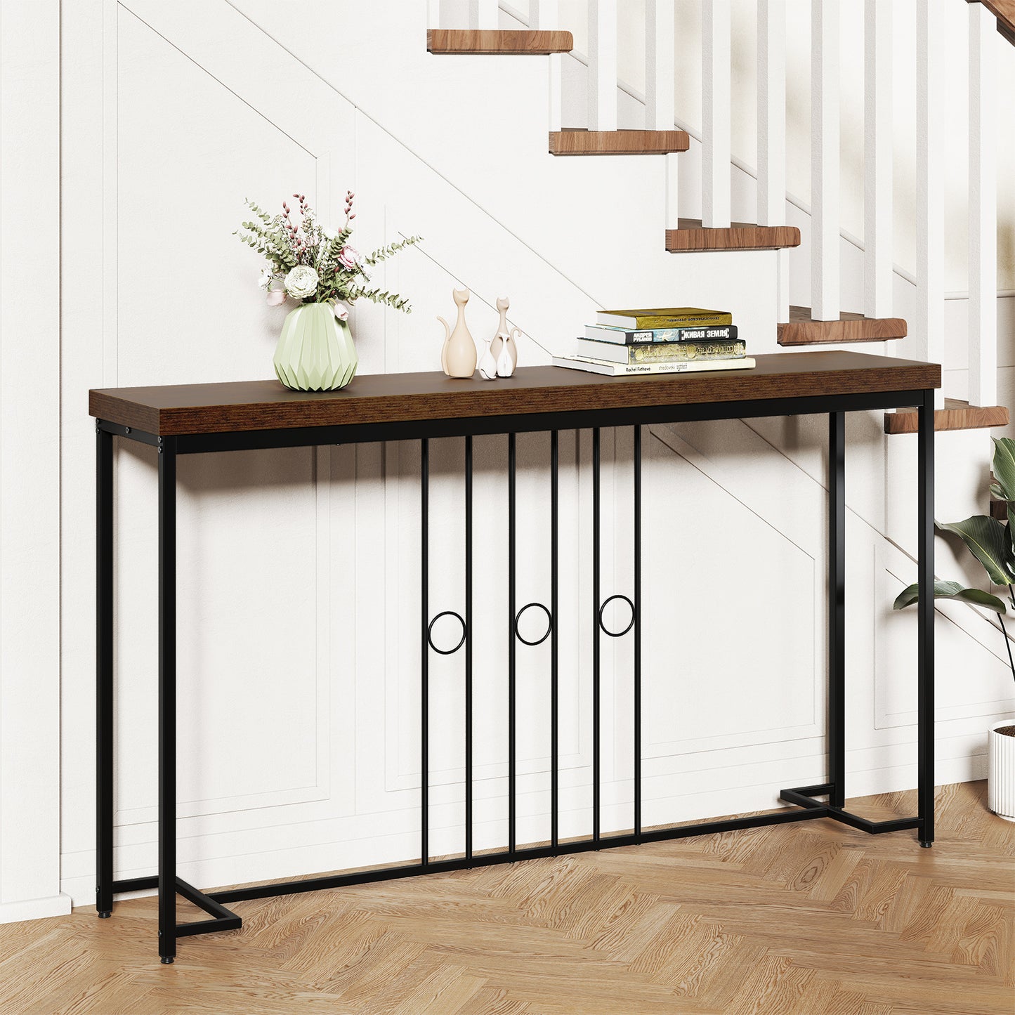 55" Industrial Console Table with H-Shaped Base-Brown – Direct by ...