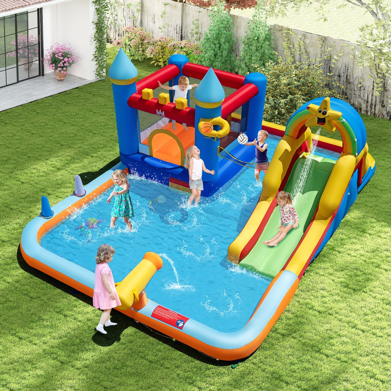 Inflatable Water Slide Park Bouncy Castle with Climbing Wall with 735W ...