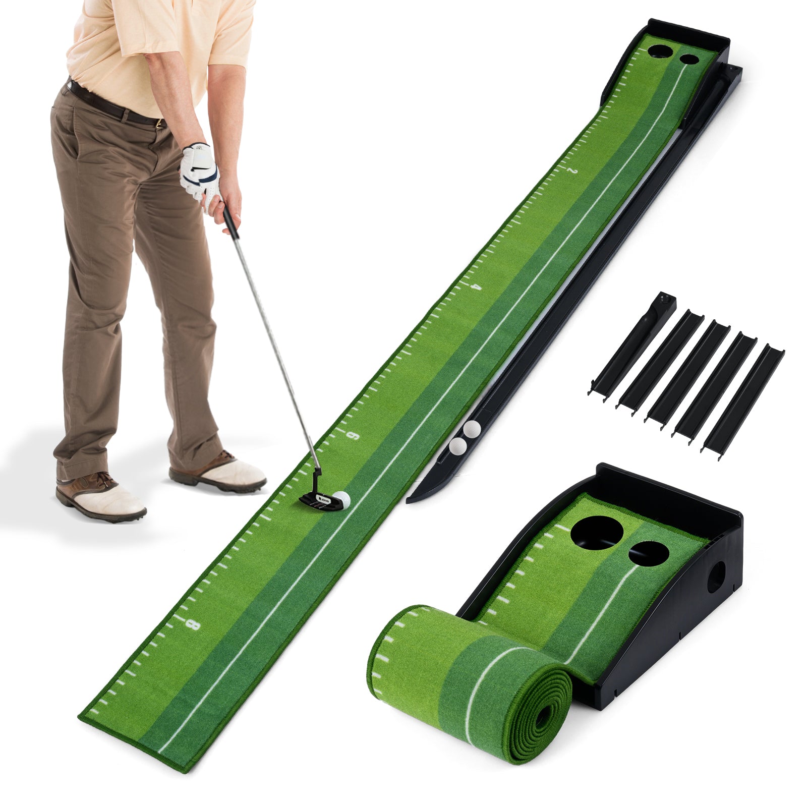 Putting Green Indoor Golf Putting Mat with Auto Ball Return 3 Putting ...